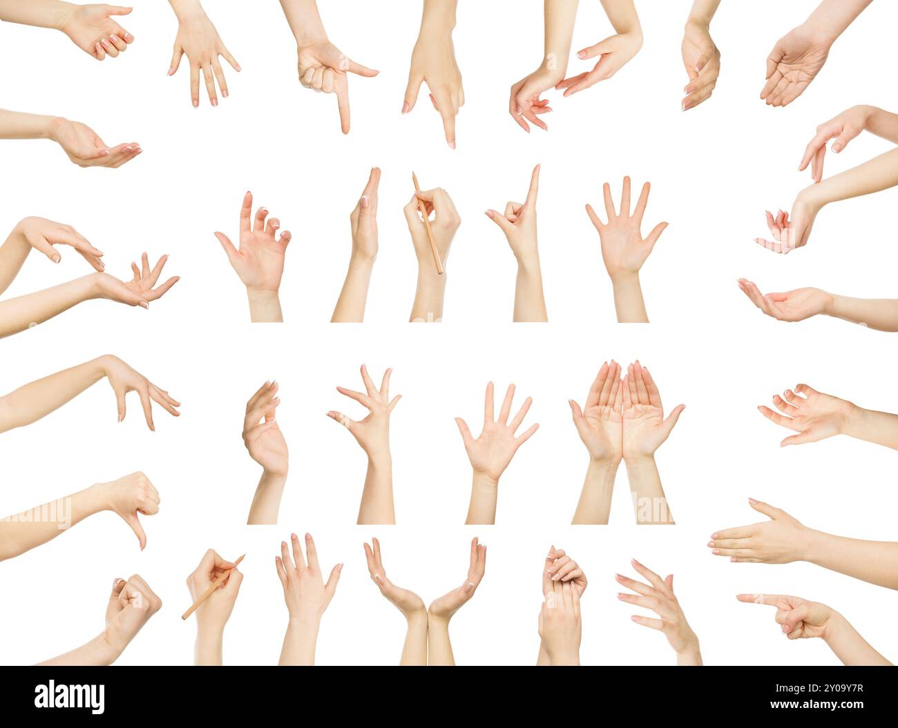Set of white male hands showing symbols Stock Photo - Alamy