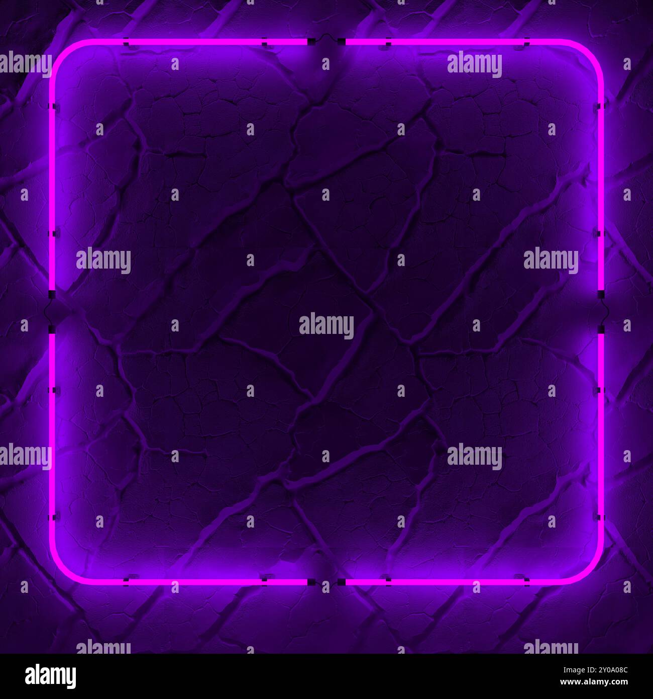Neon purple frame on dark wall. Template neon sign. 3d illustration ...
