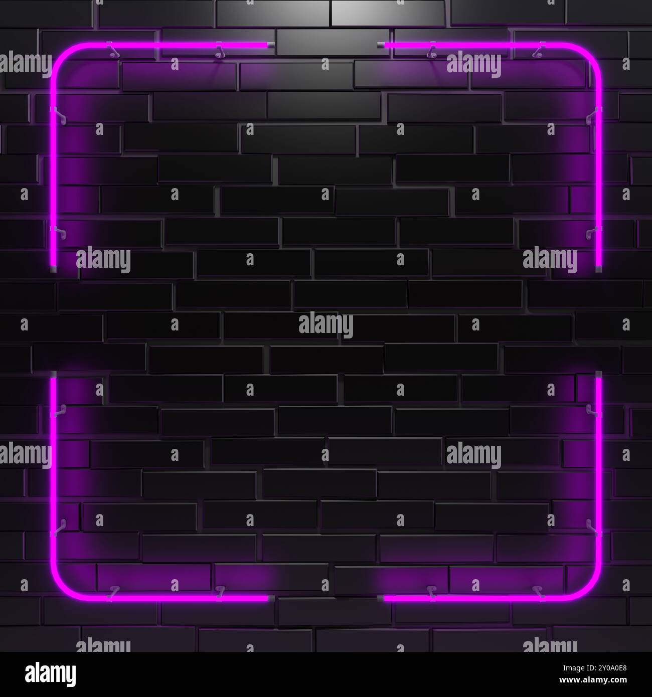 Neon sign. Square frame with purple glowing. Electric bright 3d ...