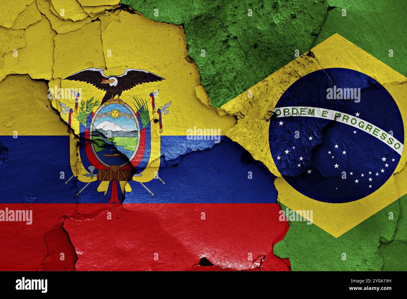 Flags of Ecuador and Brazil painted on cracked wall Stock Photo - Alamy