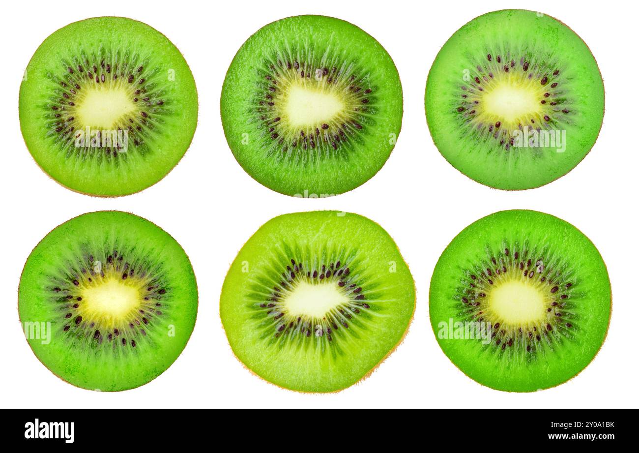 Cross sections of kiwi fruit of different shapes isolated on white ...