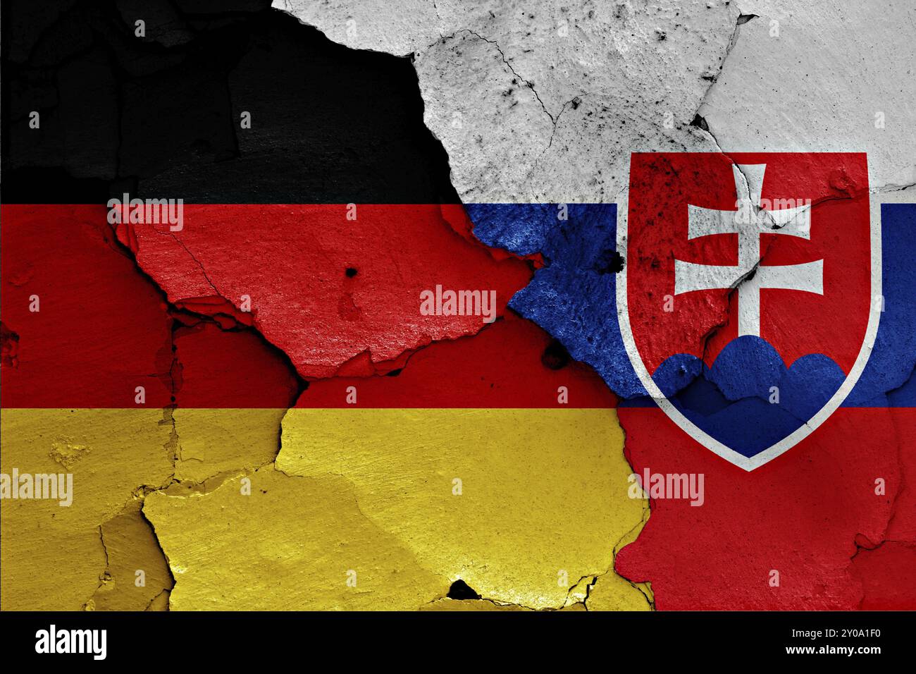 Flags of Germany and Slovakia painted on cracked wall Stock Photo - Alamy