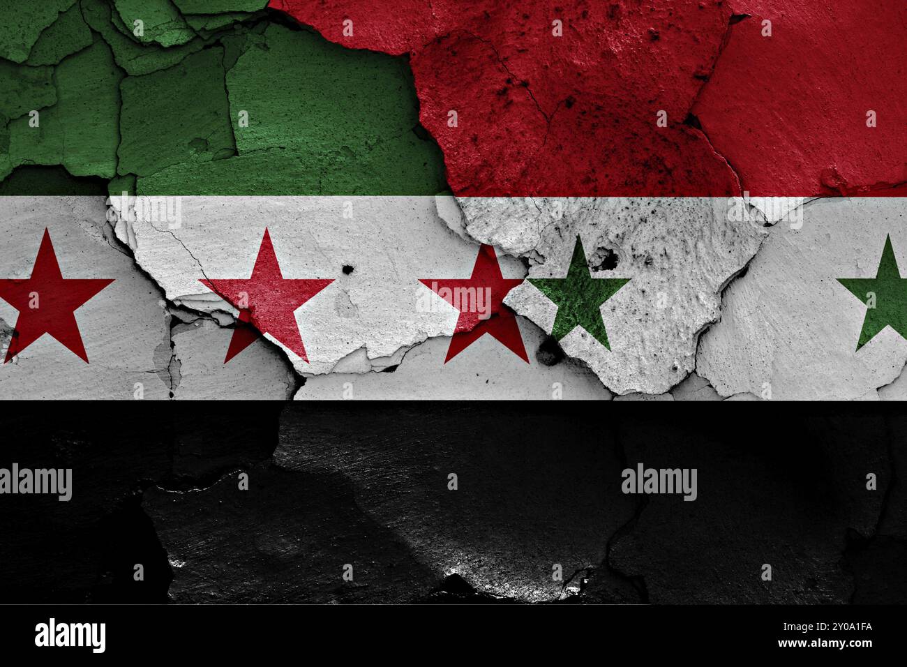 Flags of Free Syrian Army and Syria painted on cracked wall Stock Photo ...