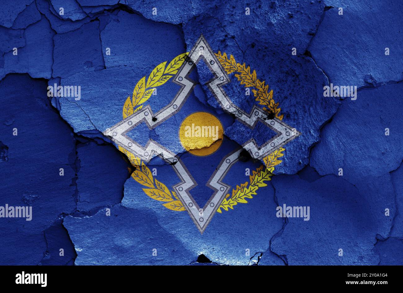 Flag of Collective Security Treaty Organization painted on cracked wall ...