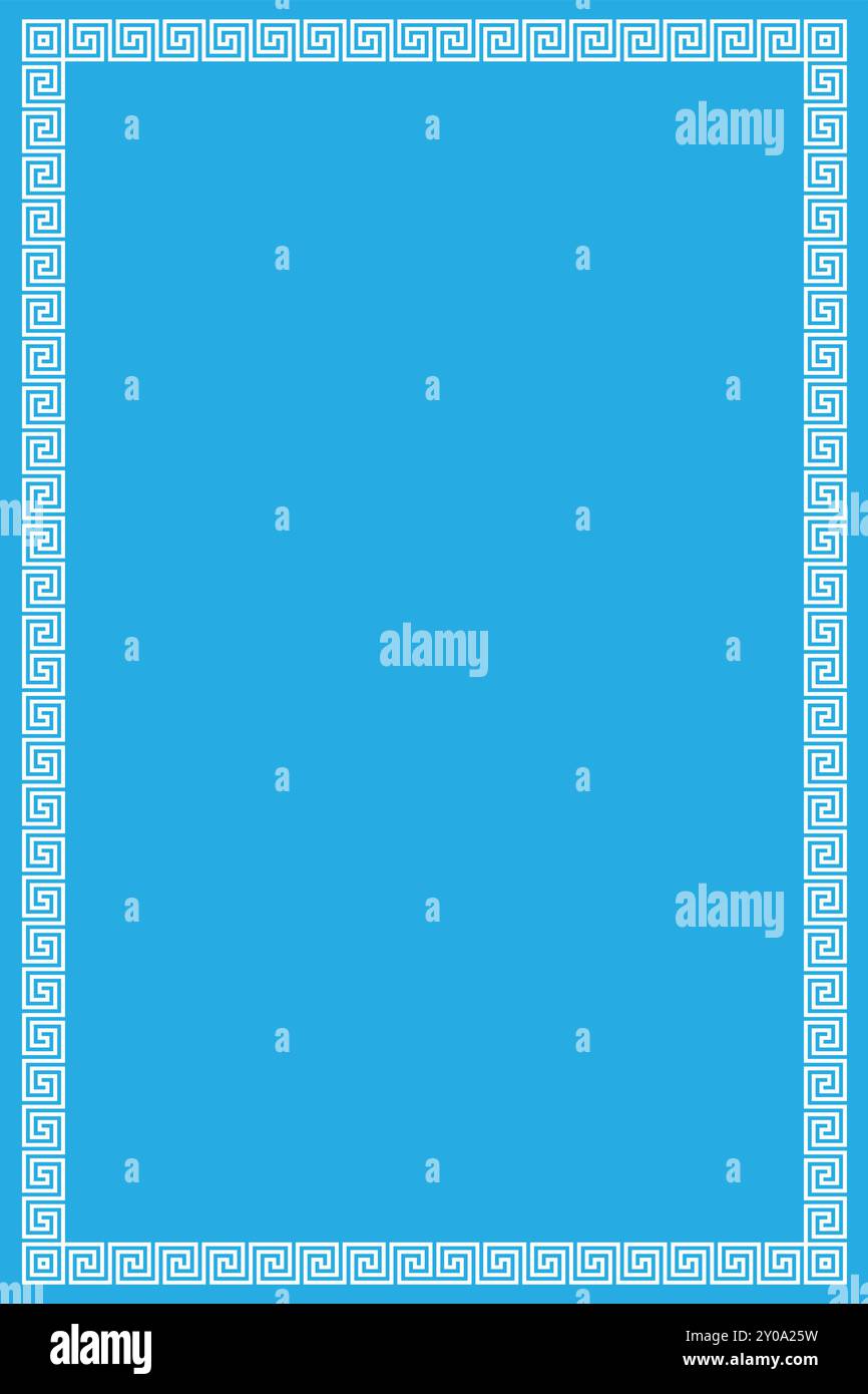 Ancient Greek ornament meander on a blue background. Empty blank for ...