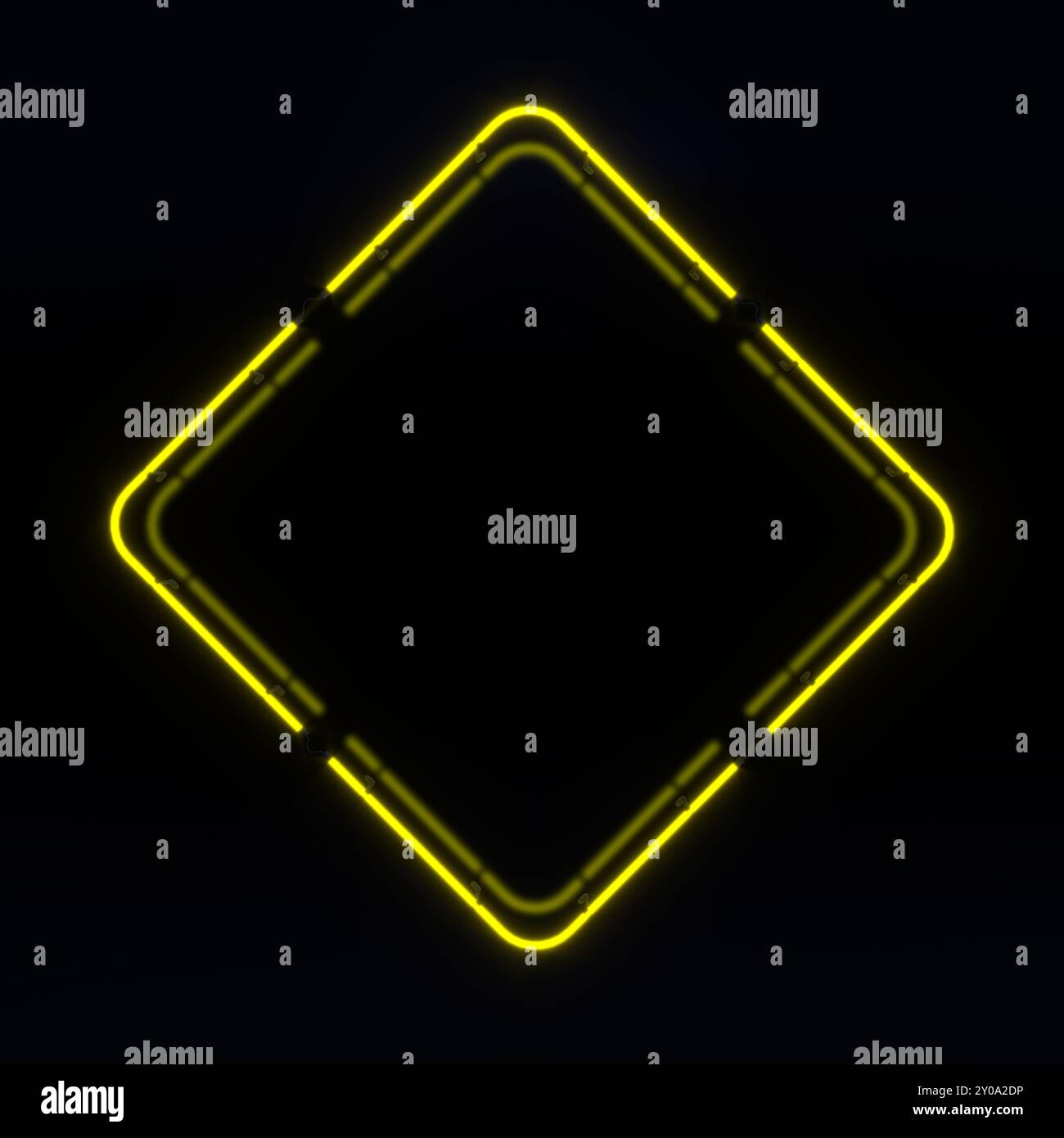 Square yellow neon sign. Realistic neon rectangle on dark wall. 3d ...