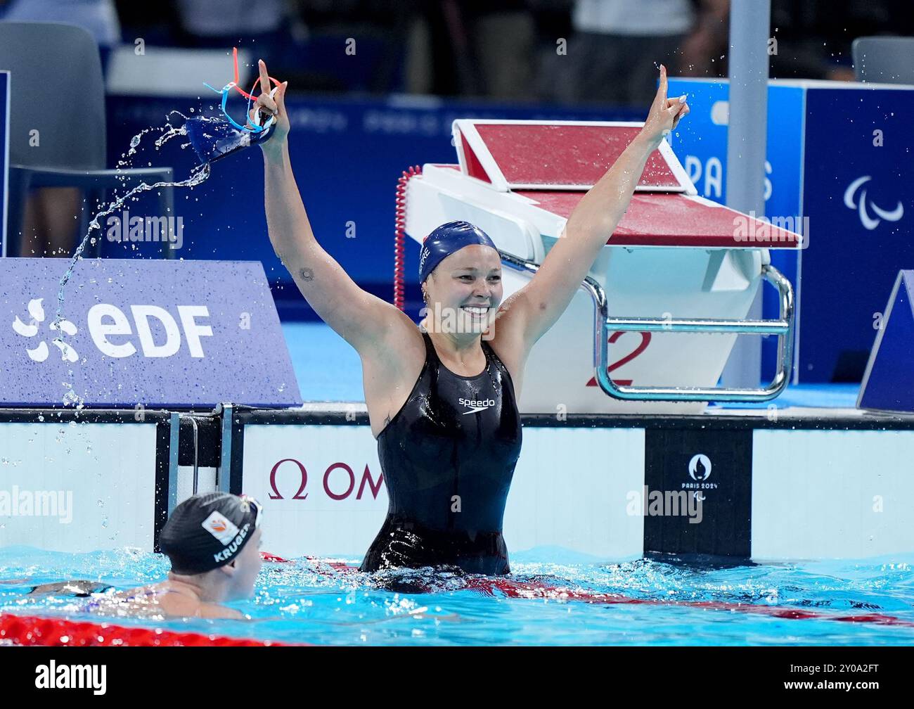 France's Emeline Pierre after winning the Women's 100m Freestyle, S10 ...
