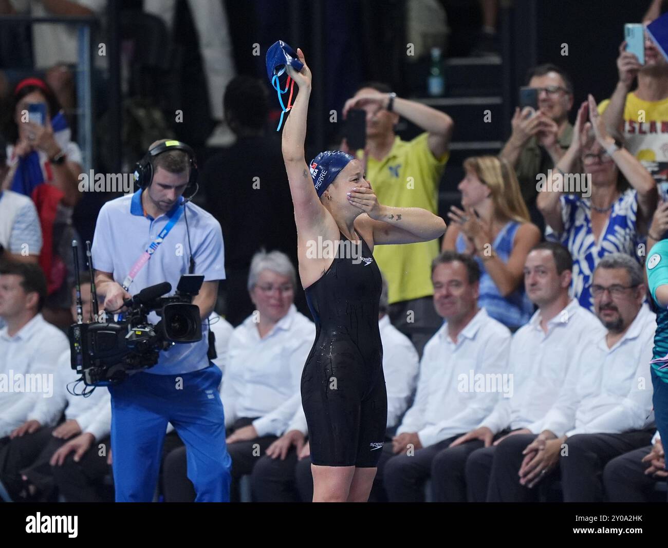 France's Emeline Pierre after winning the Women's 100m Freestyle, S10 ...