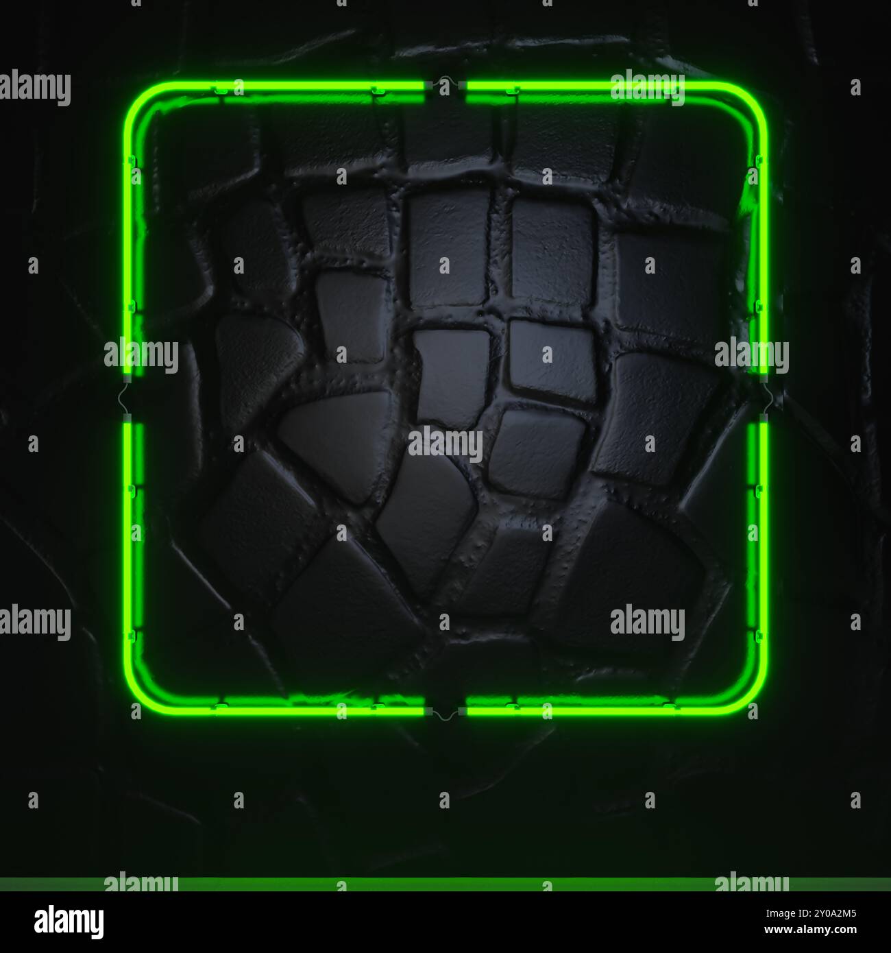 Green neon frame with shining effects on dark background. Empty glowing ...