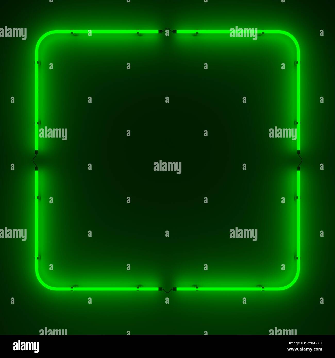 Green neon frame with shining effects on dark background. Empty glowing ...