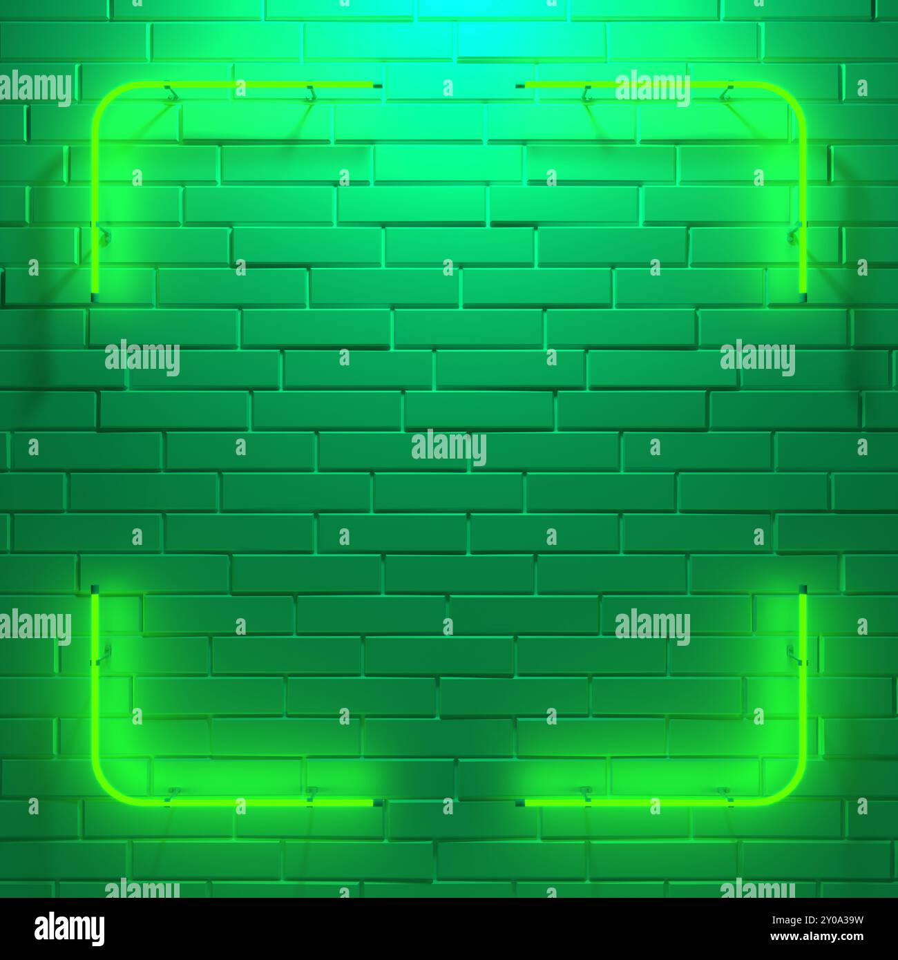 Neon Glowing Rectangle Frame Shaped Lines Tubes Green Colored Lights On ...