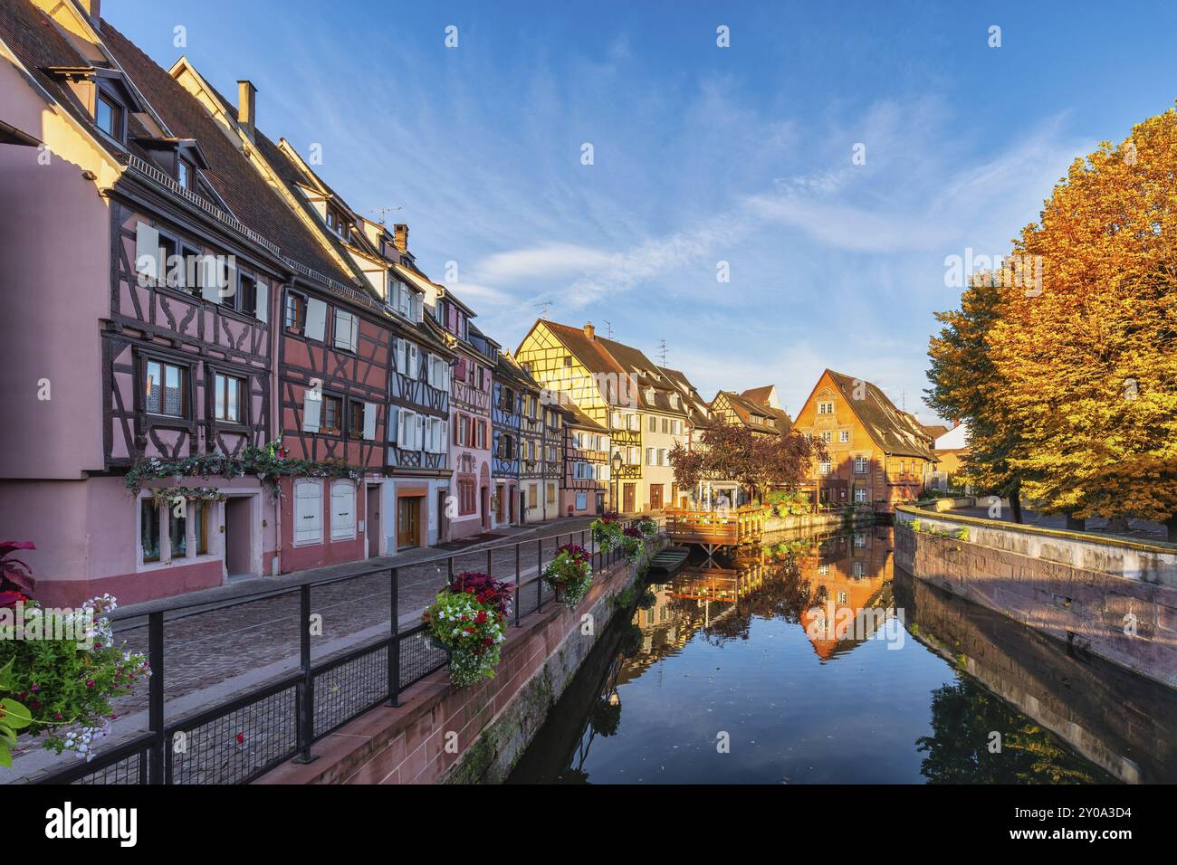 Colmar France, colorful half timber house city skyline at Ill River ...