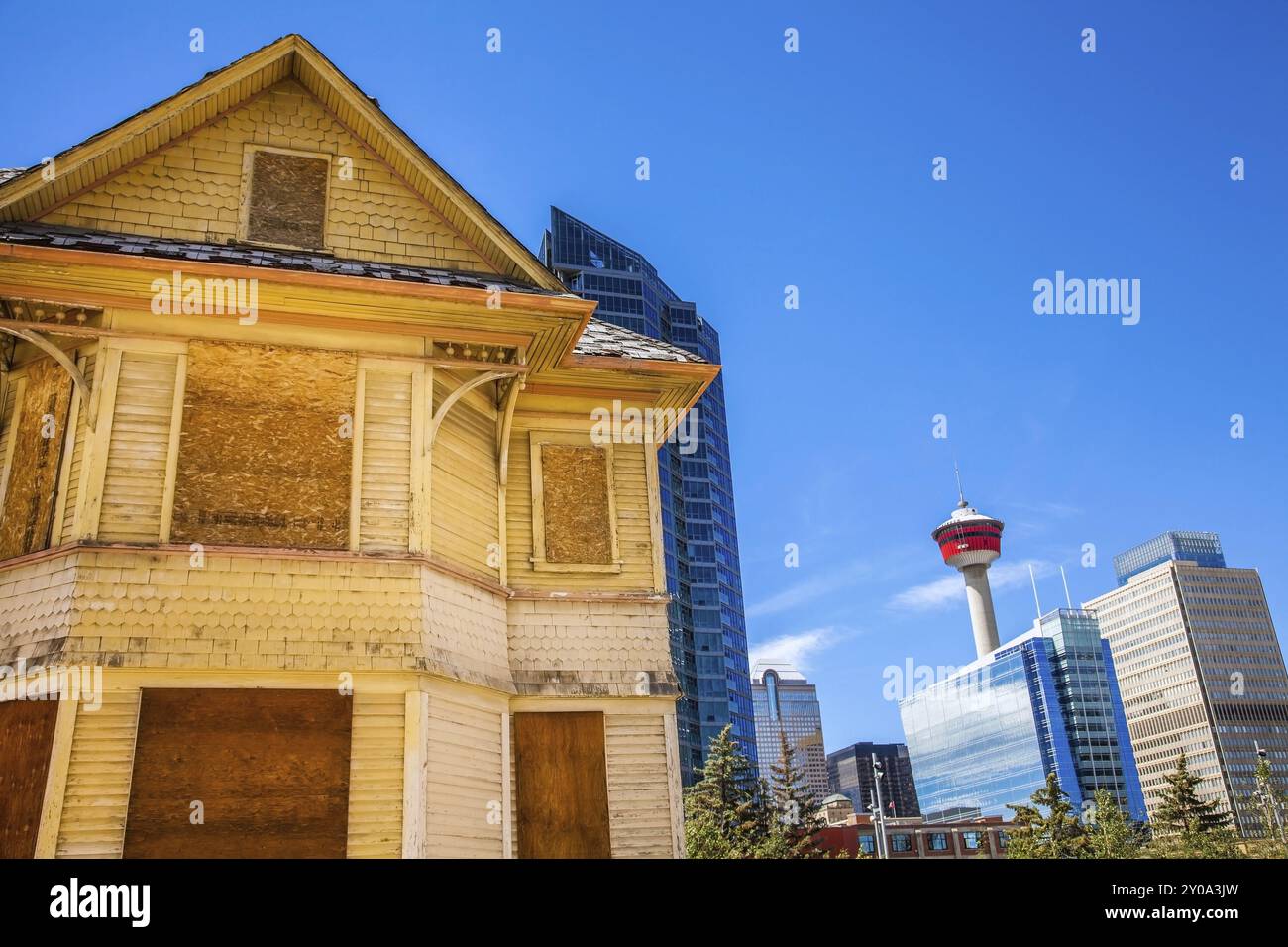 Historic house in front of the skyline of Calgary Alberta Canada Stock ...