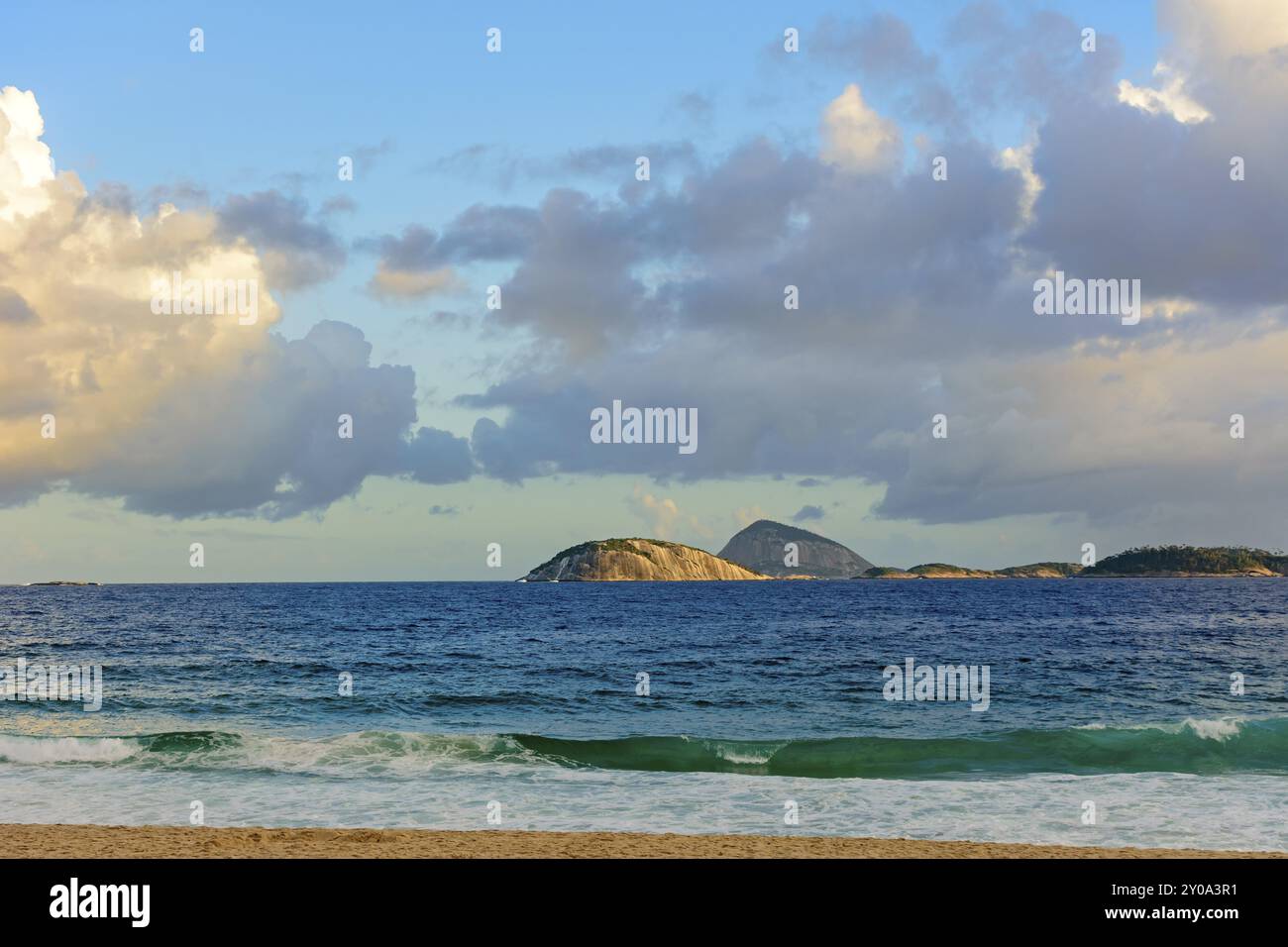 View of Cagarras islands in front off Ipanema beach in Rio de Janeiro ...