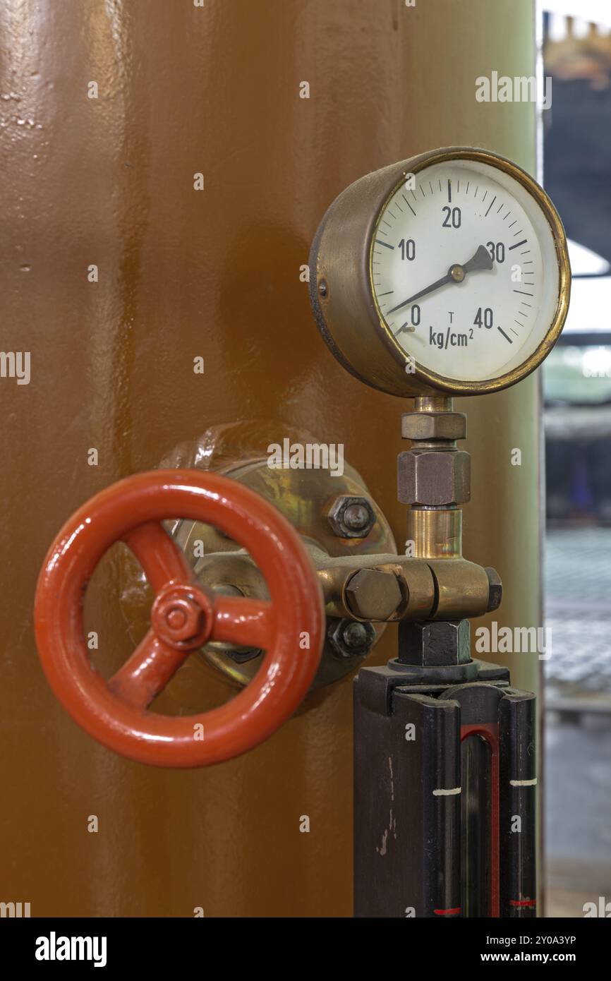 Measuring instrument on a historical generator in an old power station ...