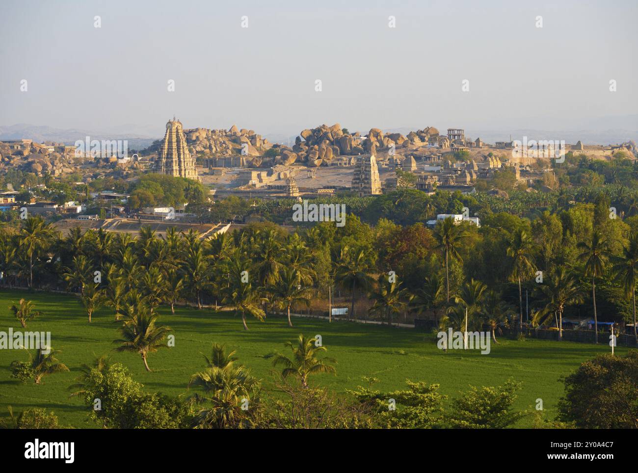 A beautiful landscape of the village and ruins of the ancient ...
