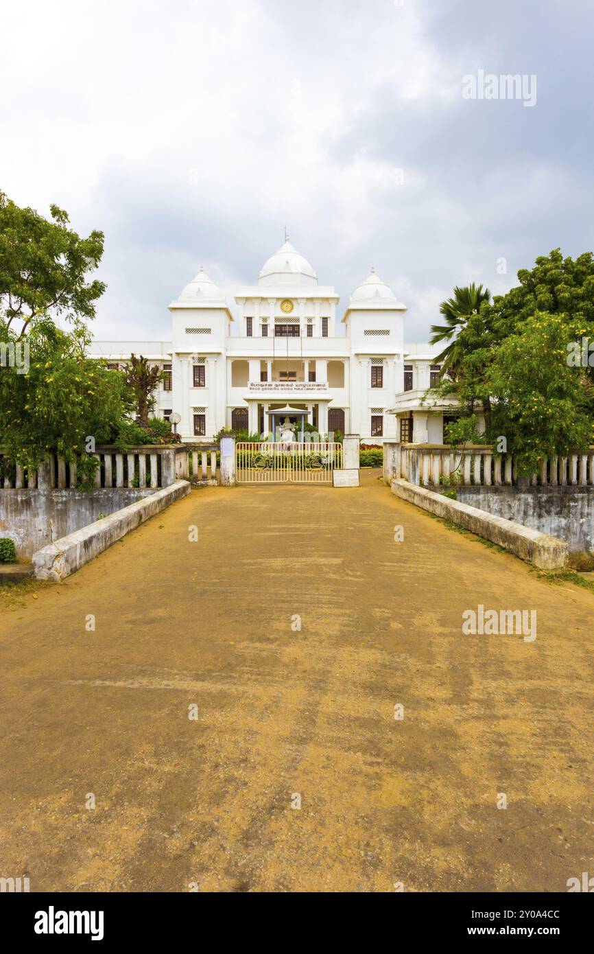 Driveway entrance to the Jaffna Public Library housed in a white ...