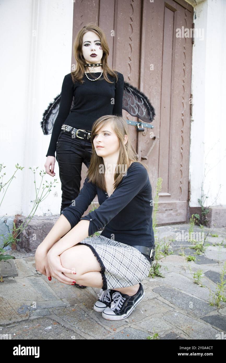 Goth And Pretty Girl Outdoors Stock Photo - Alamy