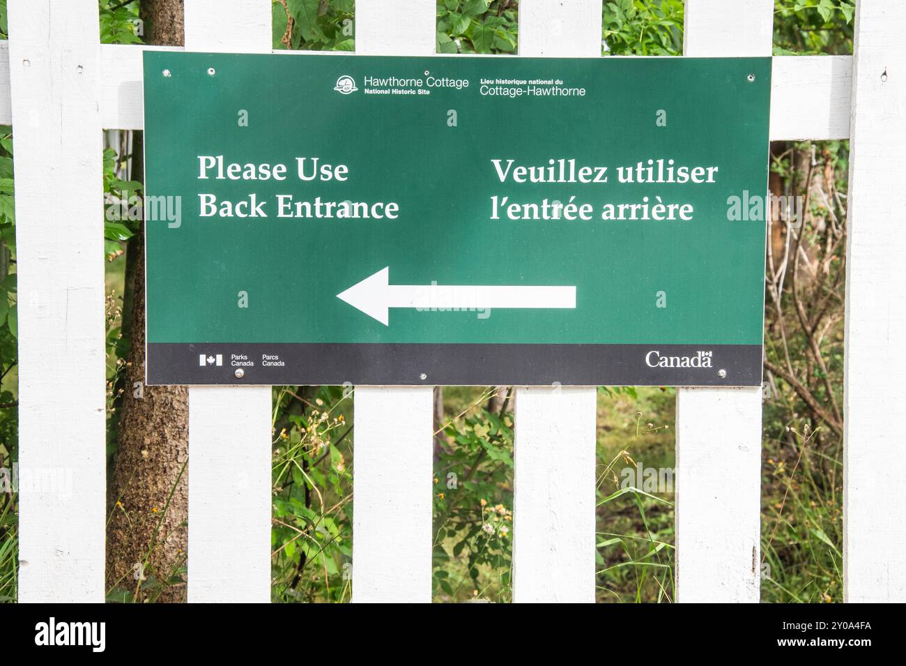 Directional sign at Hawthorne Cottage National Historic Site in Brigus ...