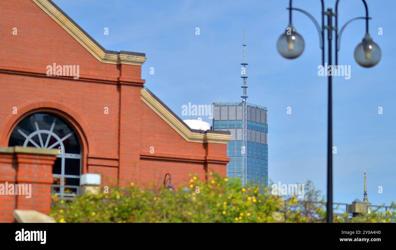 Contrast of old and new buildings in downtown . An ancient building ...