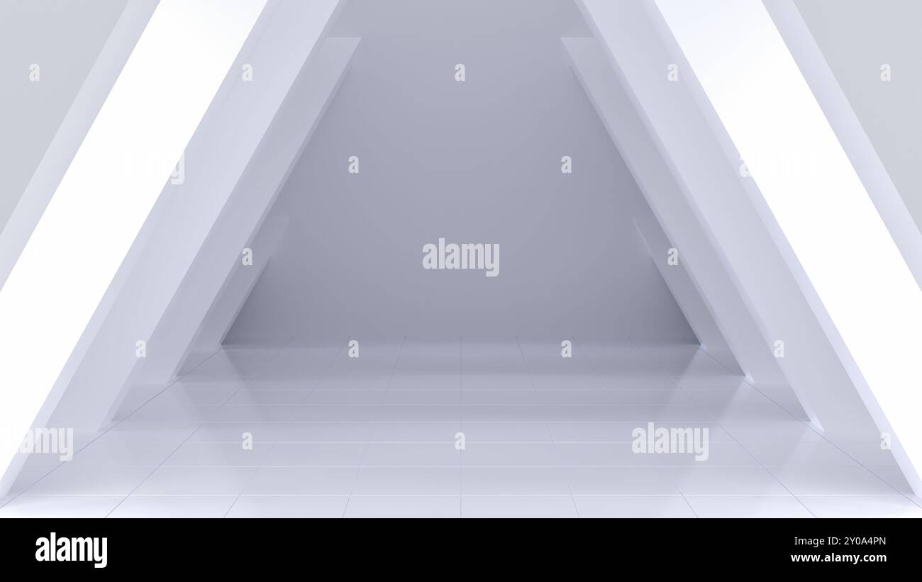 White futuristic corridor with sharp corners creates a sense of depth ...