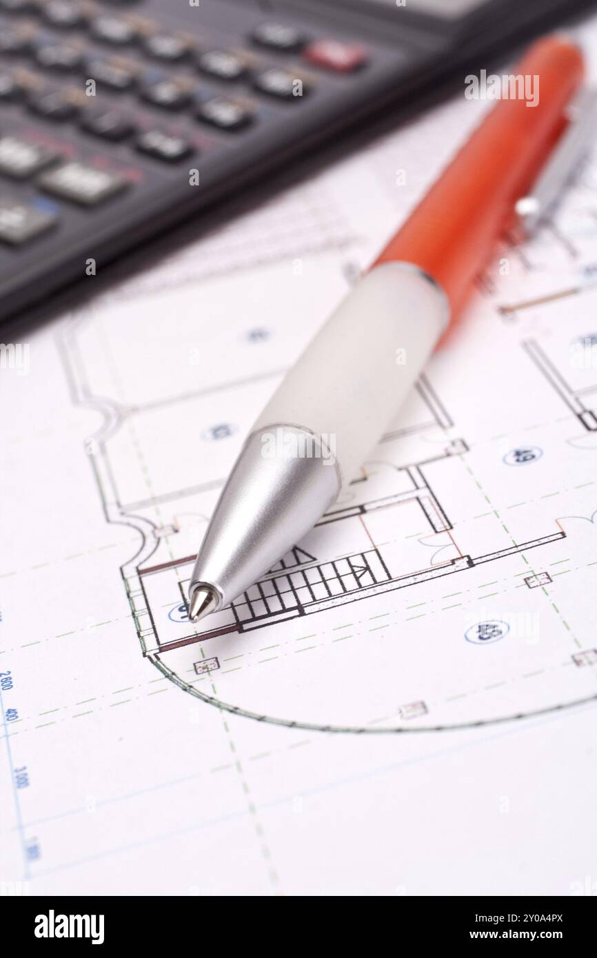 Engineering and architecture drawings with pen Stock Photo - Alamy