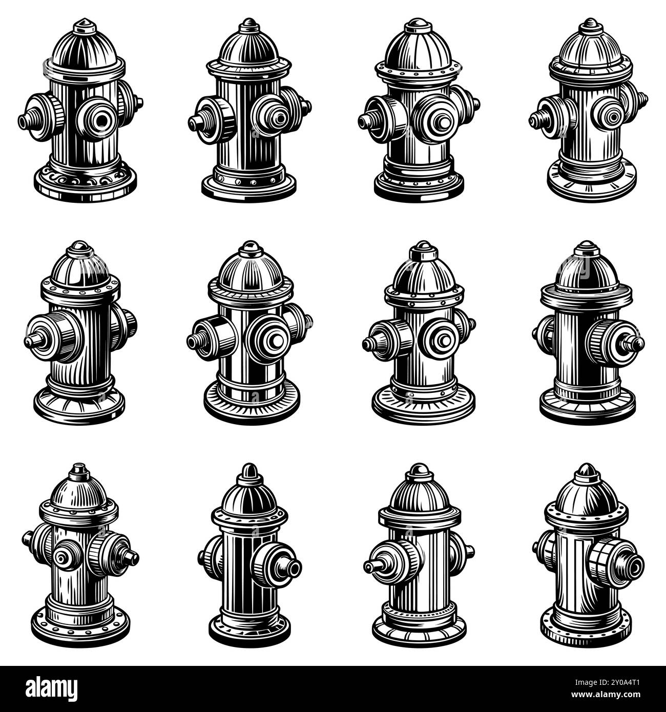 Fire hydrant icon hand drawn. Set of black and white fire hydrant icons ...