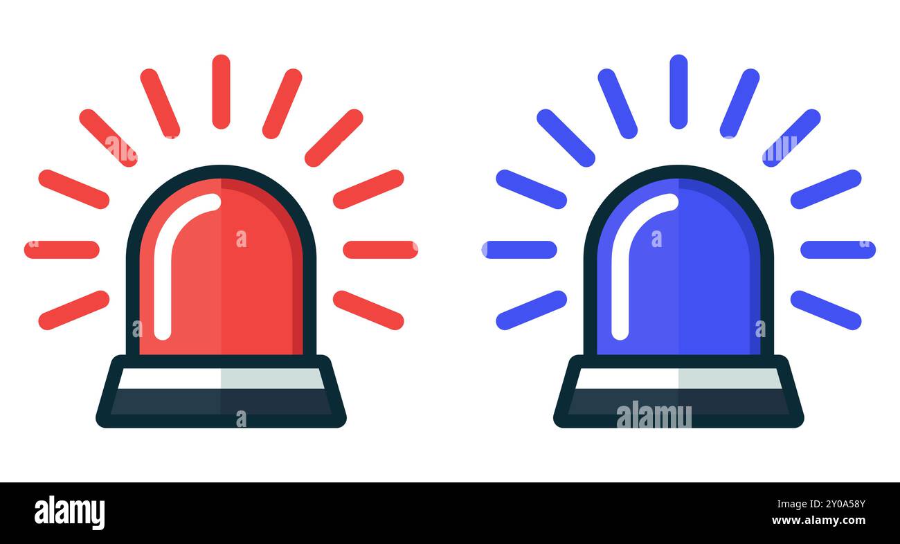 Emergency flashers siren icon. Set of red and blue emergency siren ...
