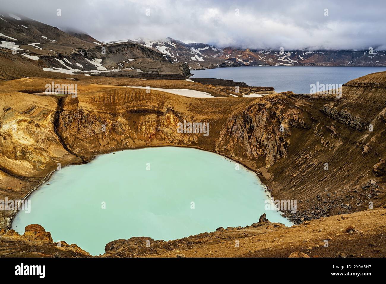 Mount Askja lake and geothermal lake in a cloudy day, Iceland, Europe ...