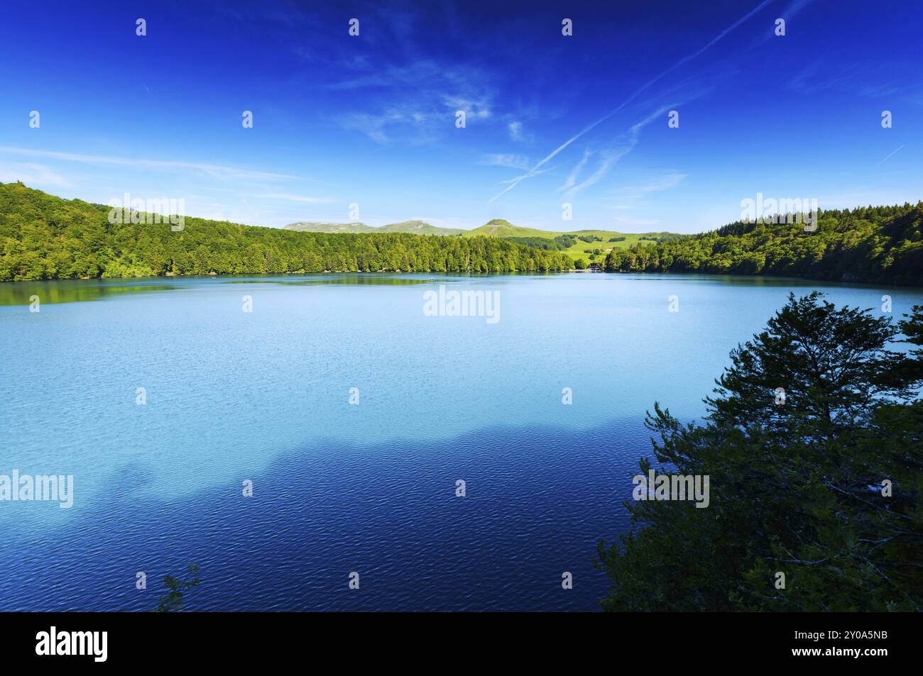 Landscape of Lake Pavin in Auvergne during a beautiful day iun France ...