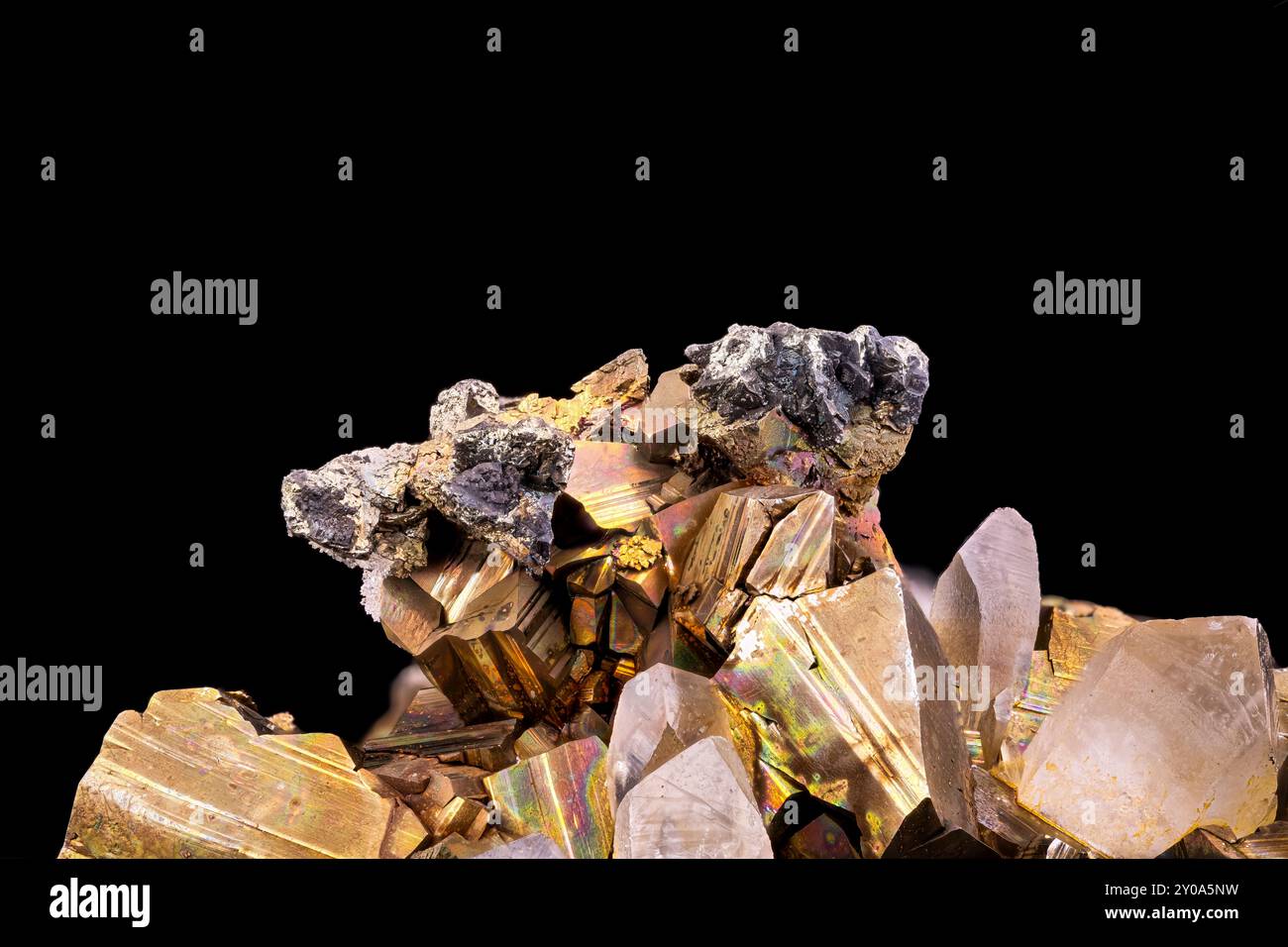 Pyrite, chalcopyrite, quartz specimen from Cavnic, Romania. macro ...