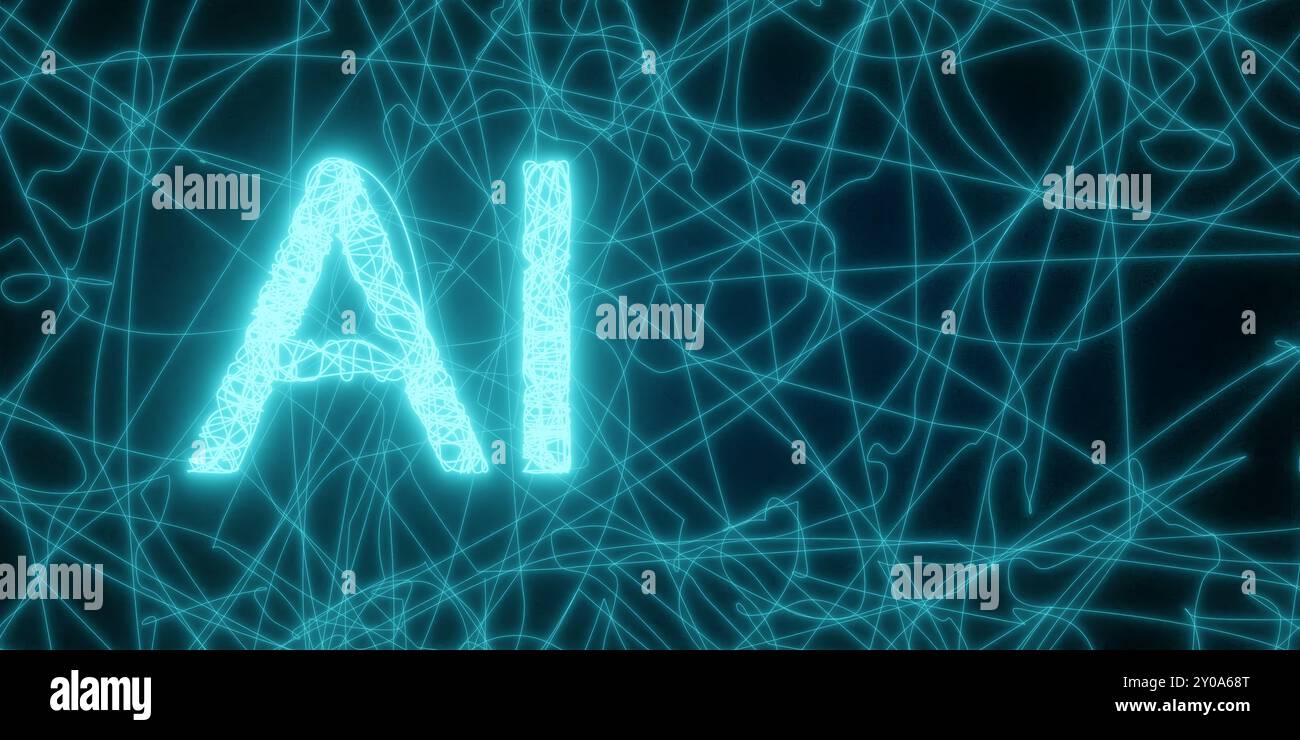 Ai Artificial Intelligence Text Inside Strings Network Blue On Black Background3d 
