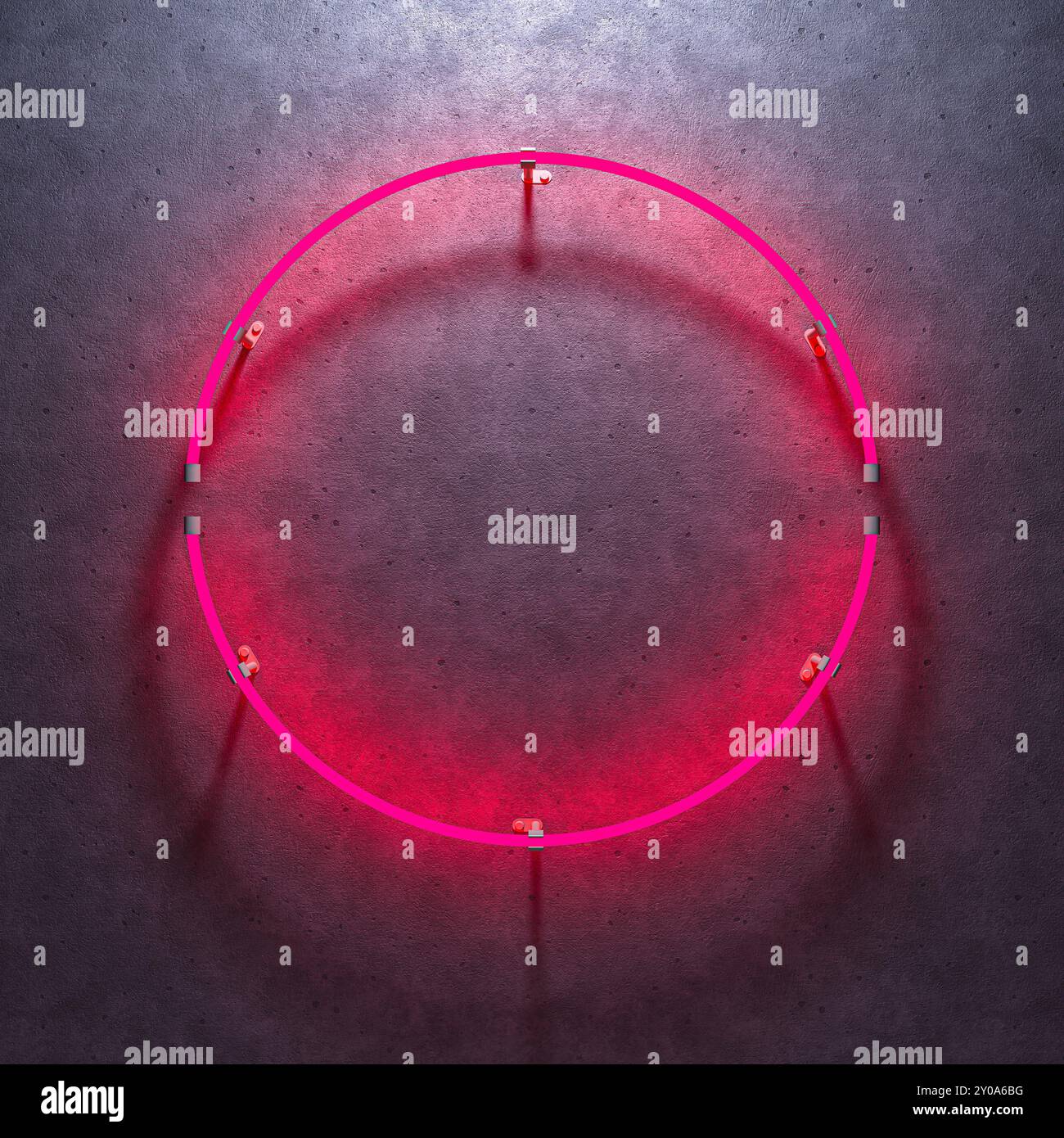 Round pink neon sign. Realistic neon circle on dark concrete background ...