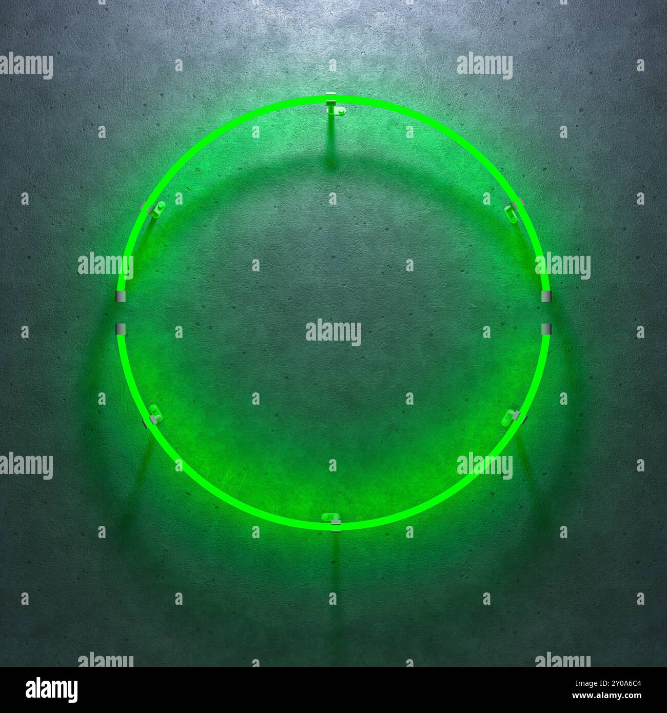 Neon Glowing Circle Frame Shaped Lines Tubes Green Colored Lights On ...