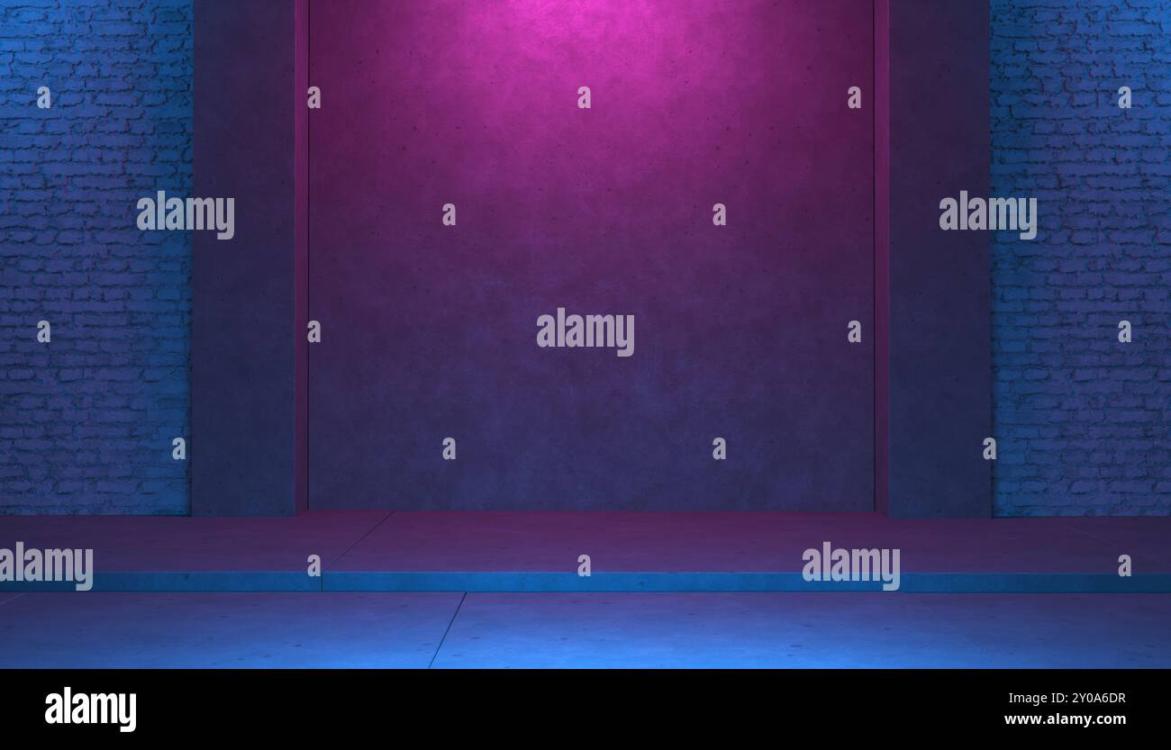 Abstract empty concrete stage with brick backwall, industrial interior ...