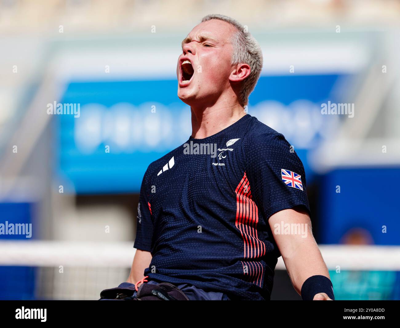 Paris, Sept. 1, 2024, Paralympic wheelchair tennis event. Ben Bartram (GBR) (Photo by Frank ...