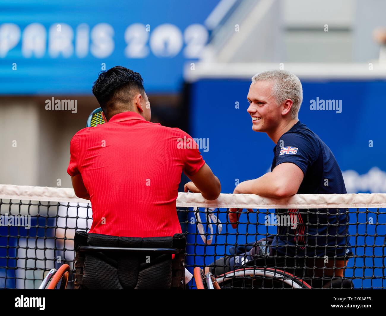 Paris, Sept. 1, 2024, Paralympic wheelchair tennis event. Tokito Oda ...