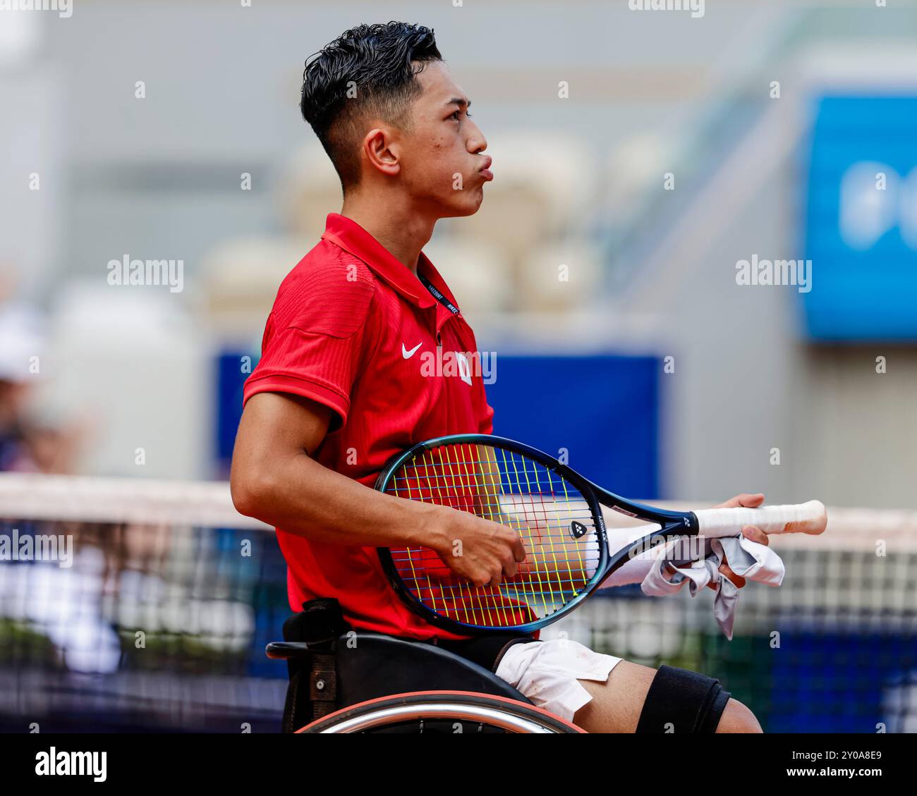 Paris, Sept. 1, 2024, Paralympic wheelchair tennis event. Tokito Oda ...