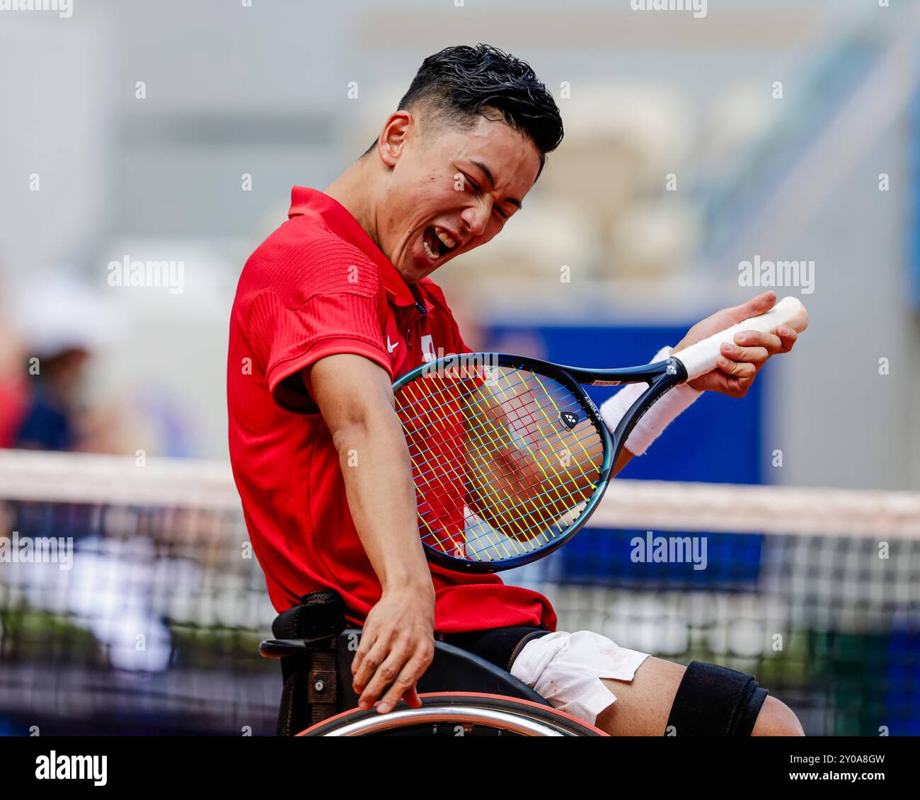 Paris, Sept. 1, 2024, Paralympic wheelchair tennis event. Tokito Oda ...