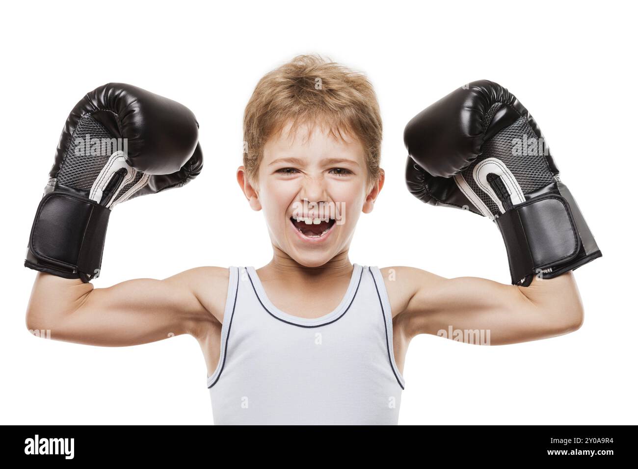 Martial art sport success and win concept, smiling boxing champion ...