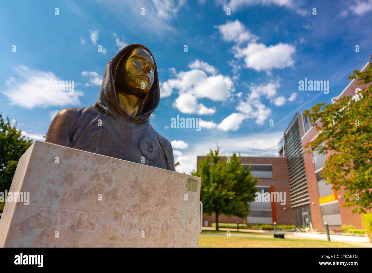 Budapest, Hungary - July 04, 2024: Satoshi Nakamoto monument with ...
