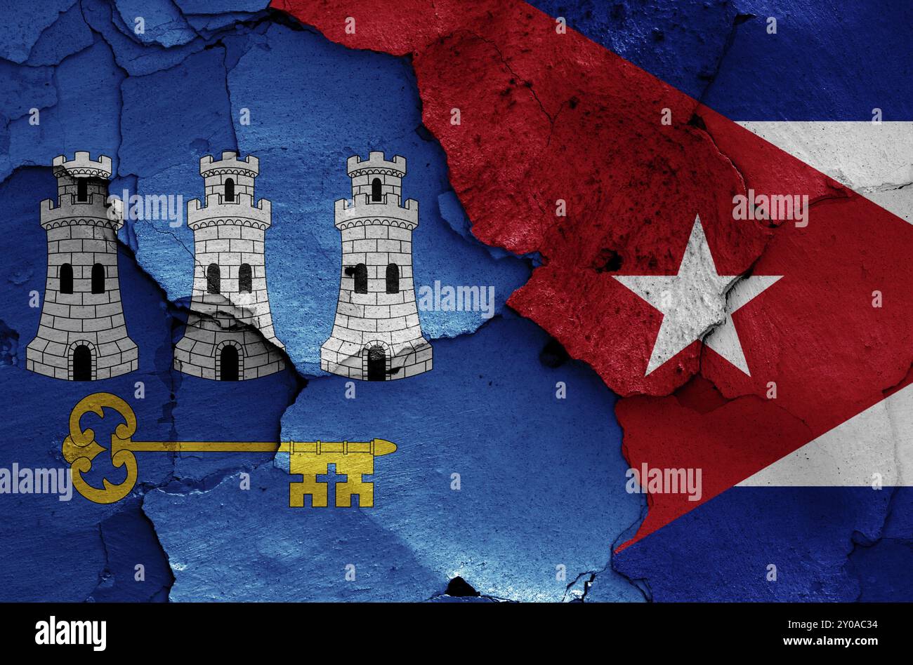 Flags of Havana and Cuba painted on cracked wall Stock Photo - Alamy