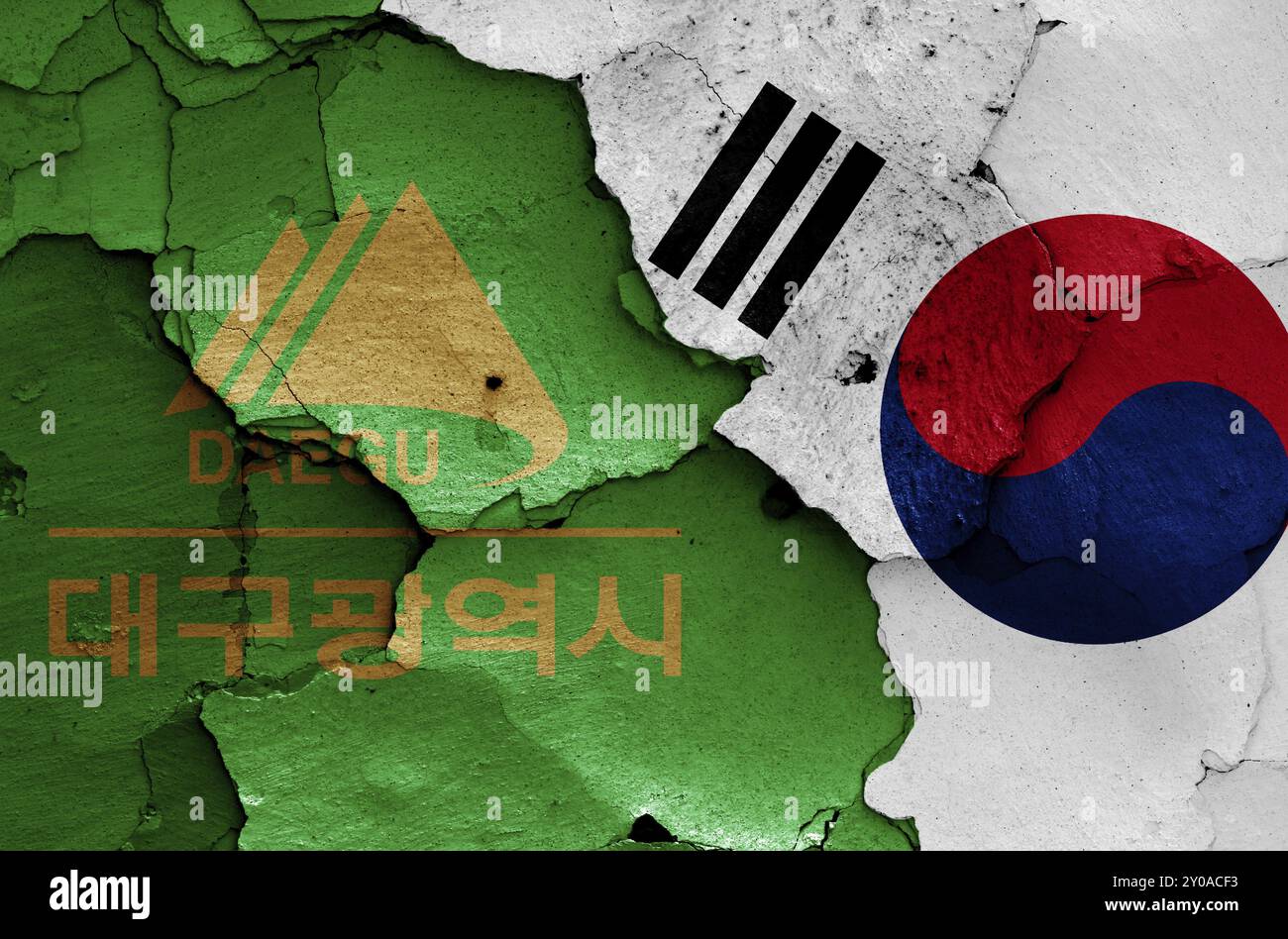 Flags of Daegu and South Korea painted on cracked wall Stock Photo - Alamy