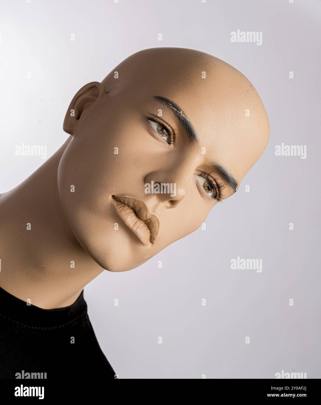Portrait of a mannequin in a black t-shirt on white background Stock ...
