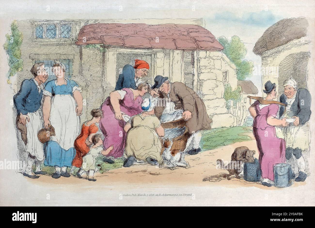 A print coloured engraving of the world in miniature watercolour ...