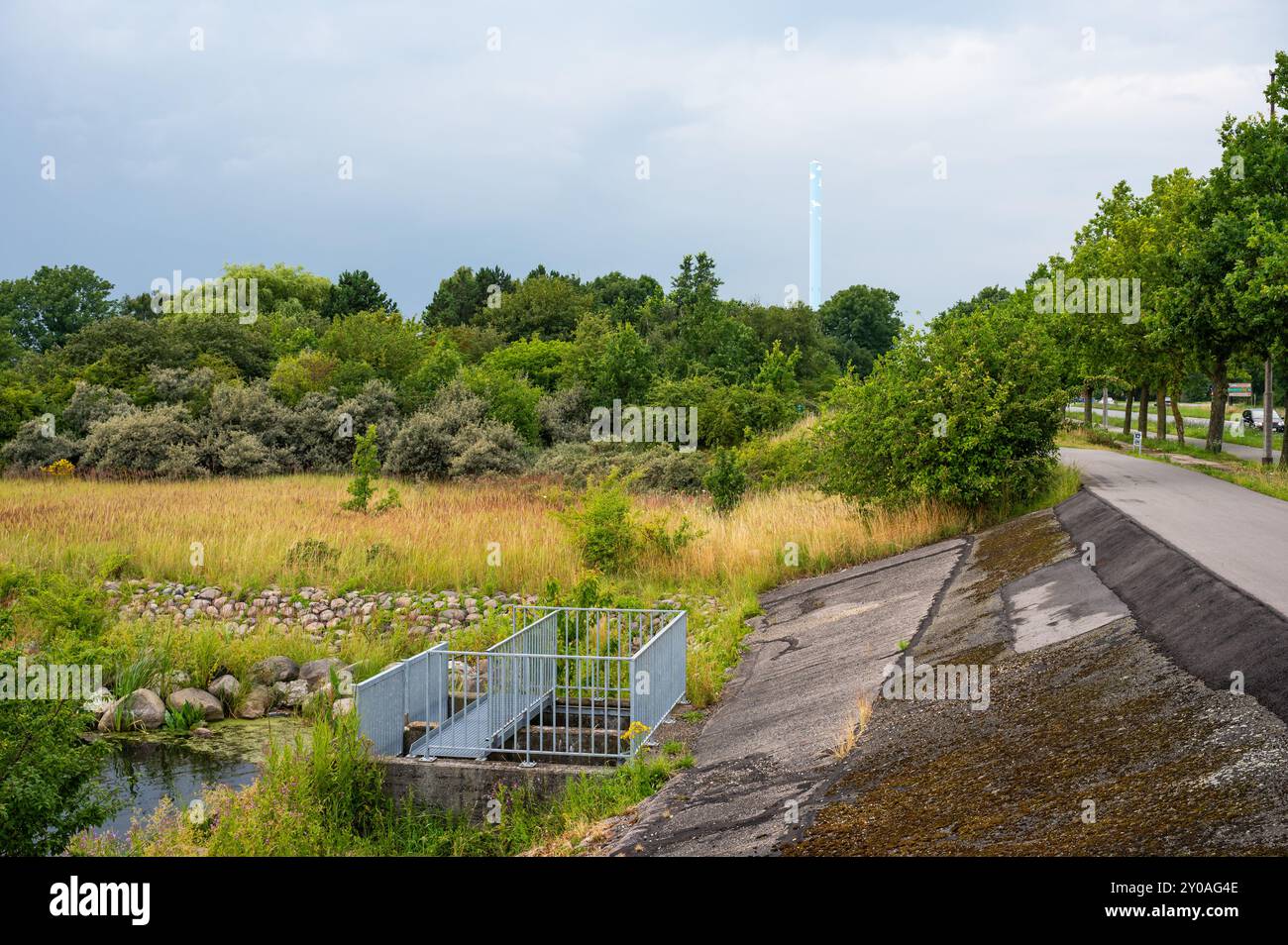 Sluice construction on a dam at the Brondby strandpark, Copenhagen ...