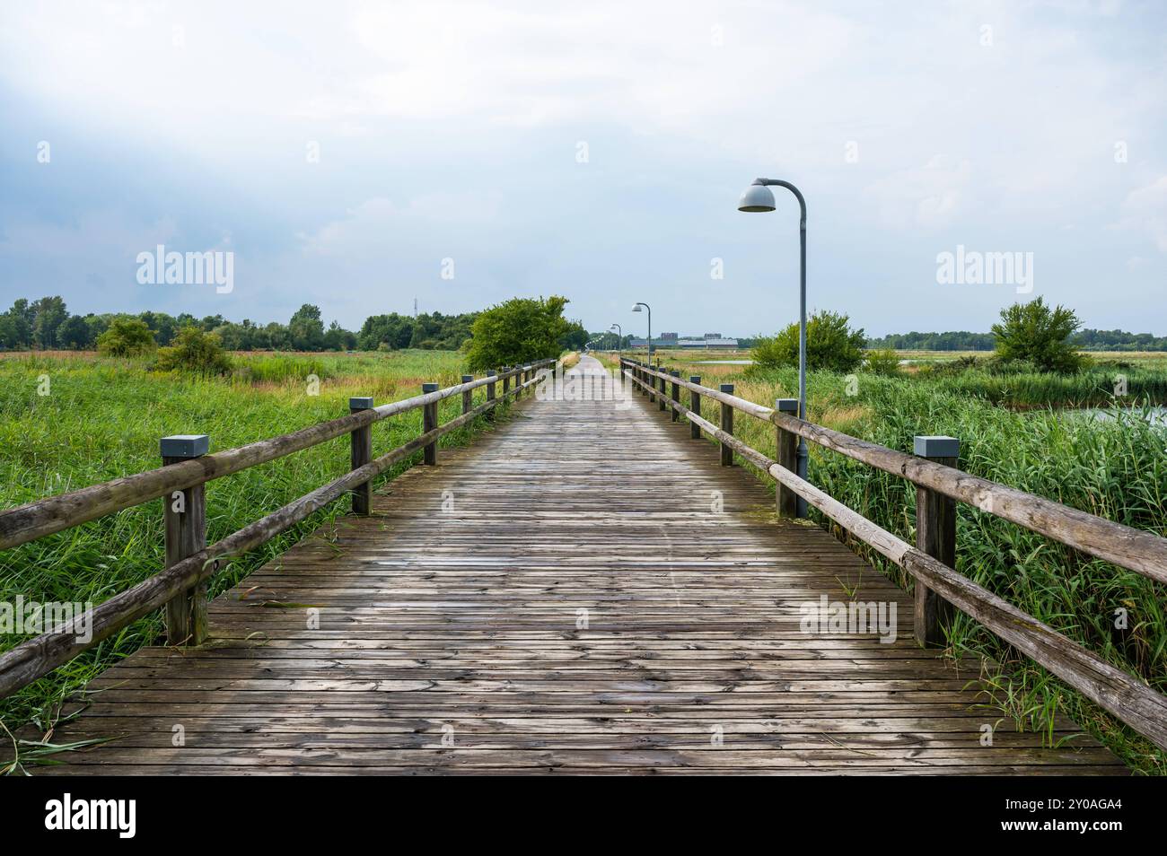 Scenic wooden bridge at the Brondby strandpark, Copenhagen, Denmark ...