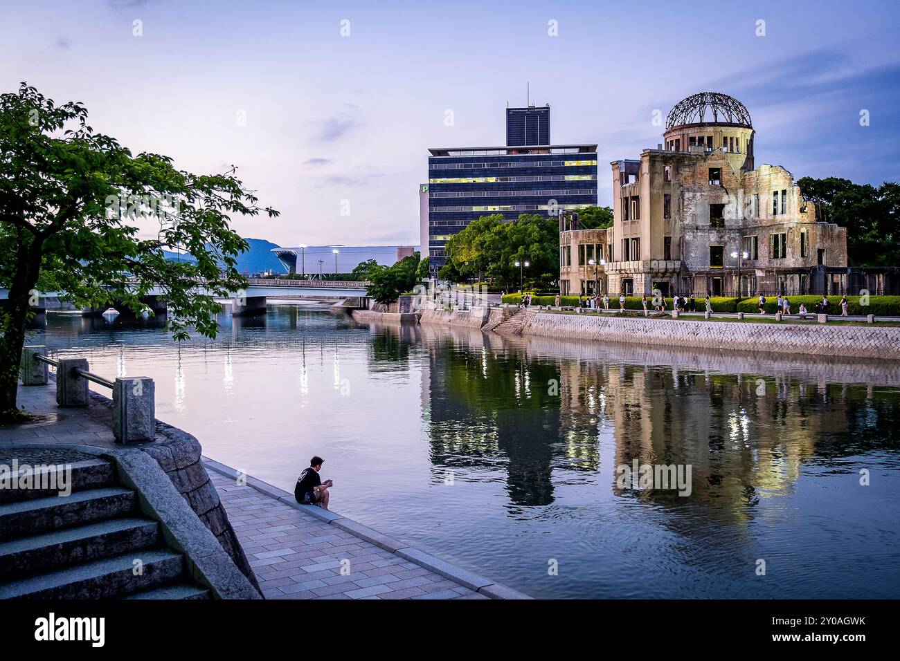 Hiroshima Peace Memorial (Genbaku Dome, Atomic Bomb Dome or A-Bomb Dome) and Motoyasu River in ...