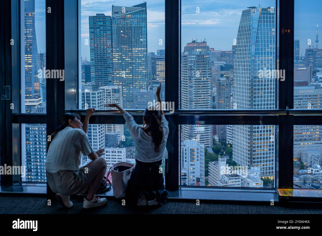 Tokyo cityscape from the Observation floor of Tokyo Tower , interior ...