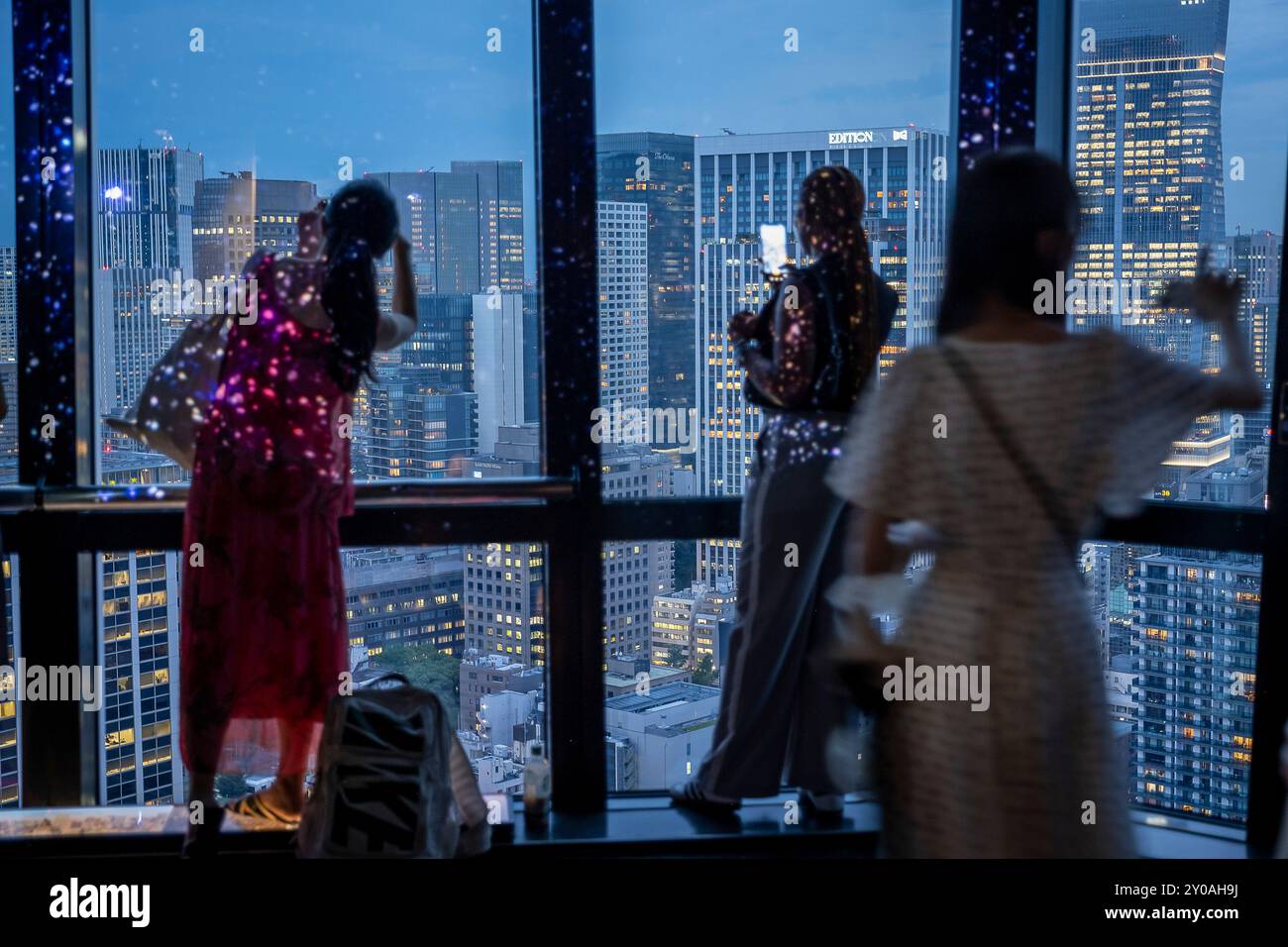 Tokyo cityscape from the Observation floor of Tokyo Tower , interior ...